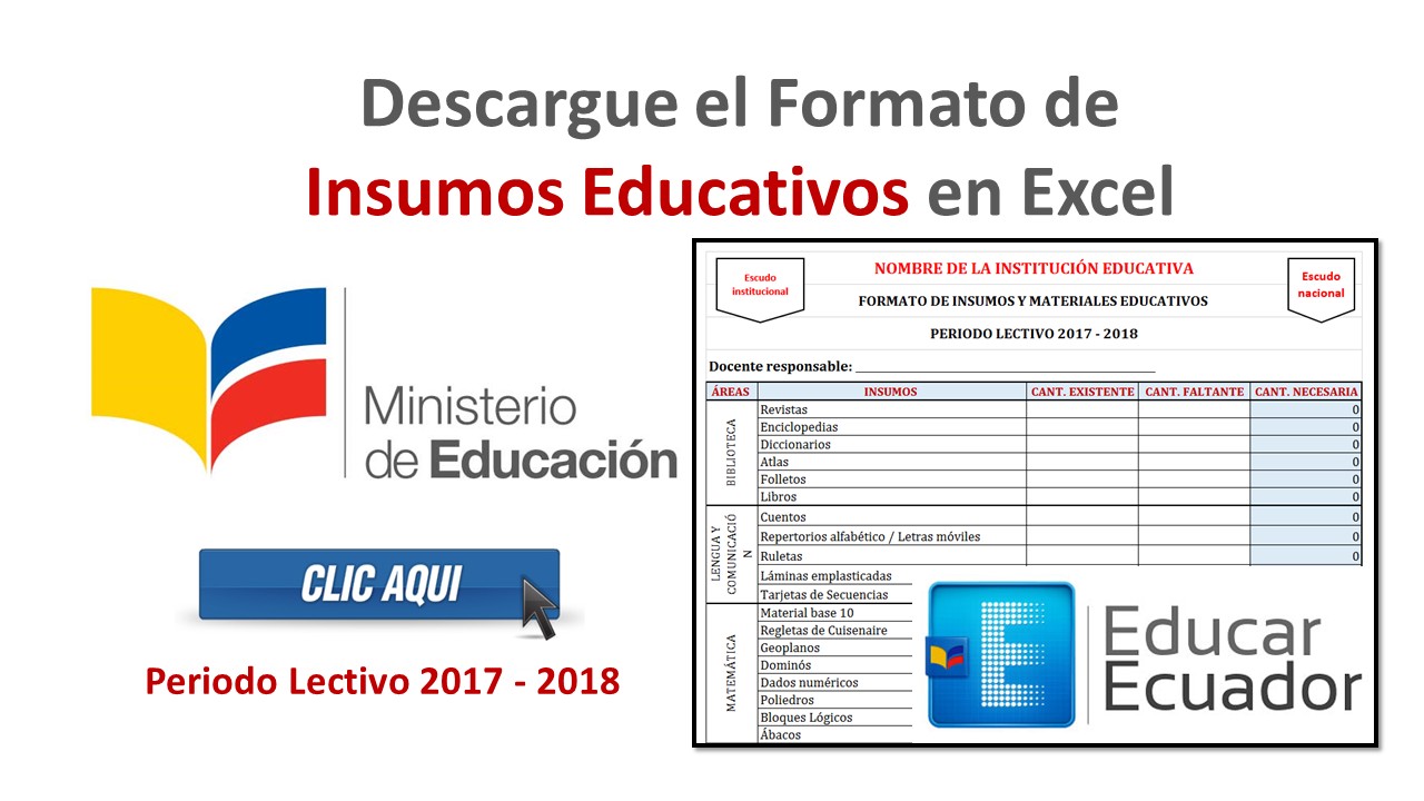 🥇 【 Descargar formato: Insumos educativos en Excel 】 ️